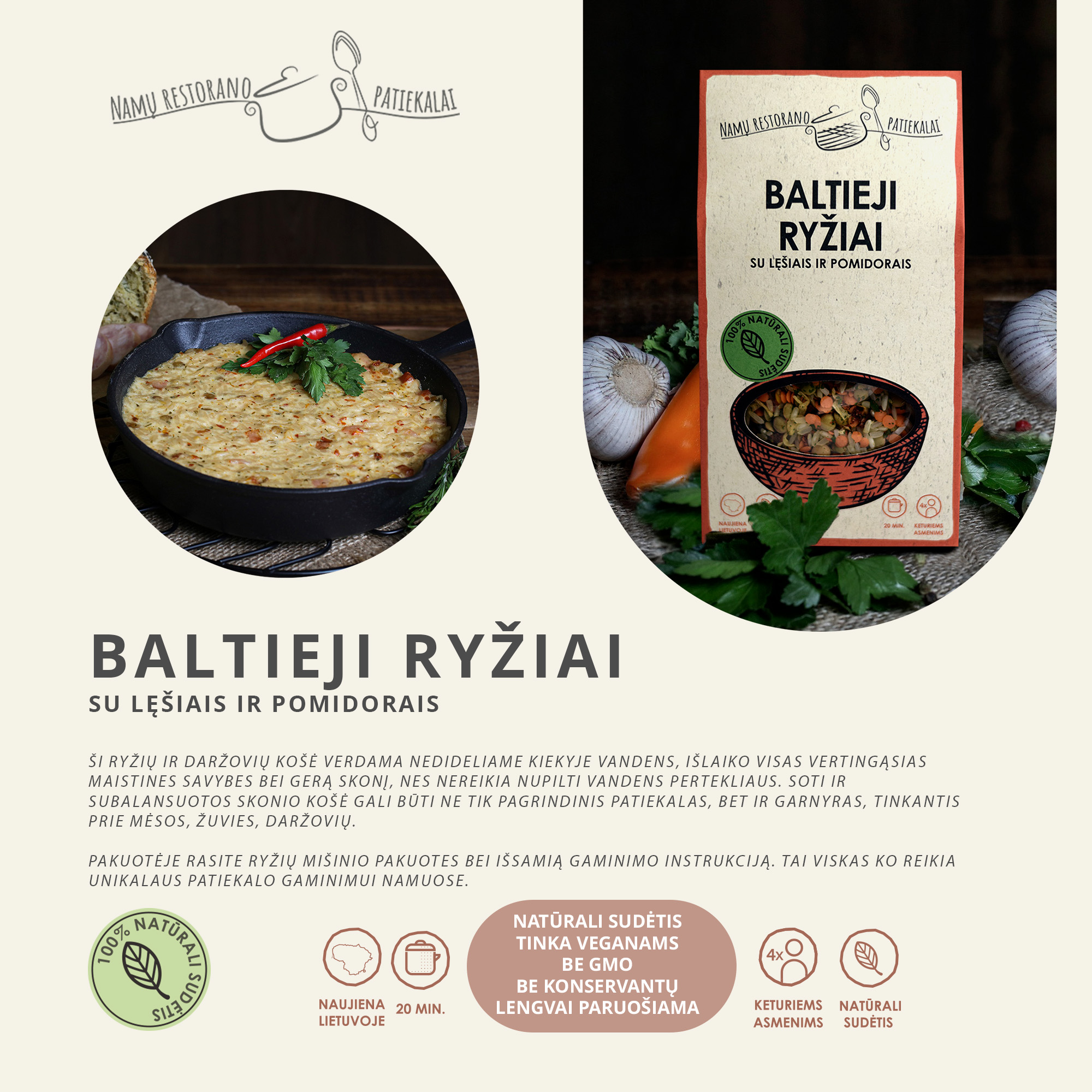 Namų restorano patiekalai - išskirtiniai augalinės kilmės produktai