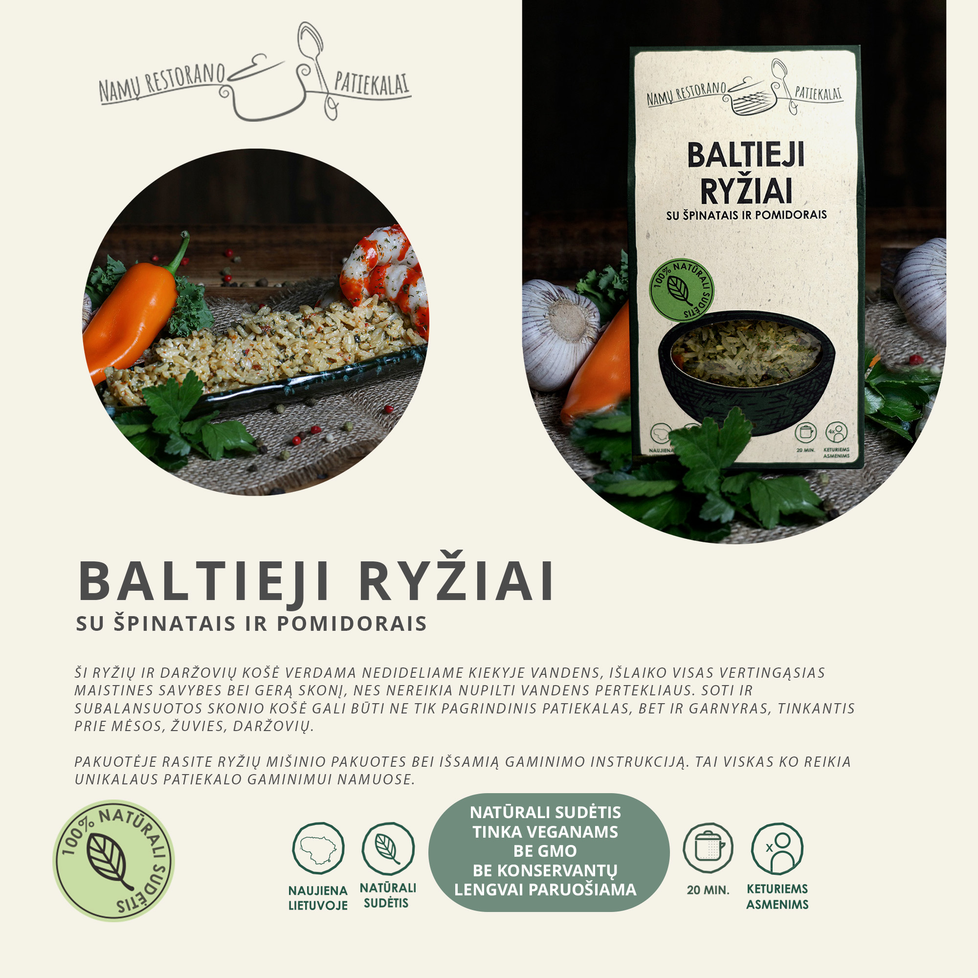 Namų restorano patiekalai - išskirtiniai augalinės kilmės produktai